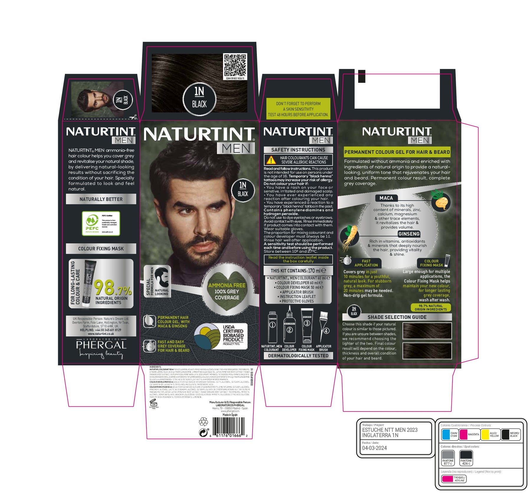 Naturtint Men Permanent Hair Colour Gel Black 1N 170ml